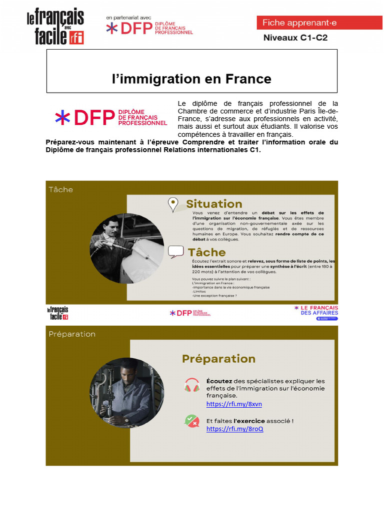 Rfi DFP Ri c1 Presenter Une Situation Immigration France | PDF