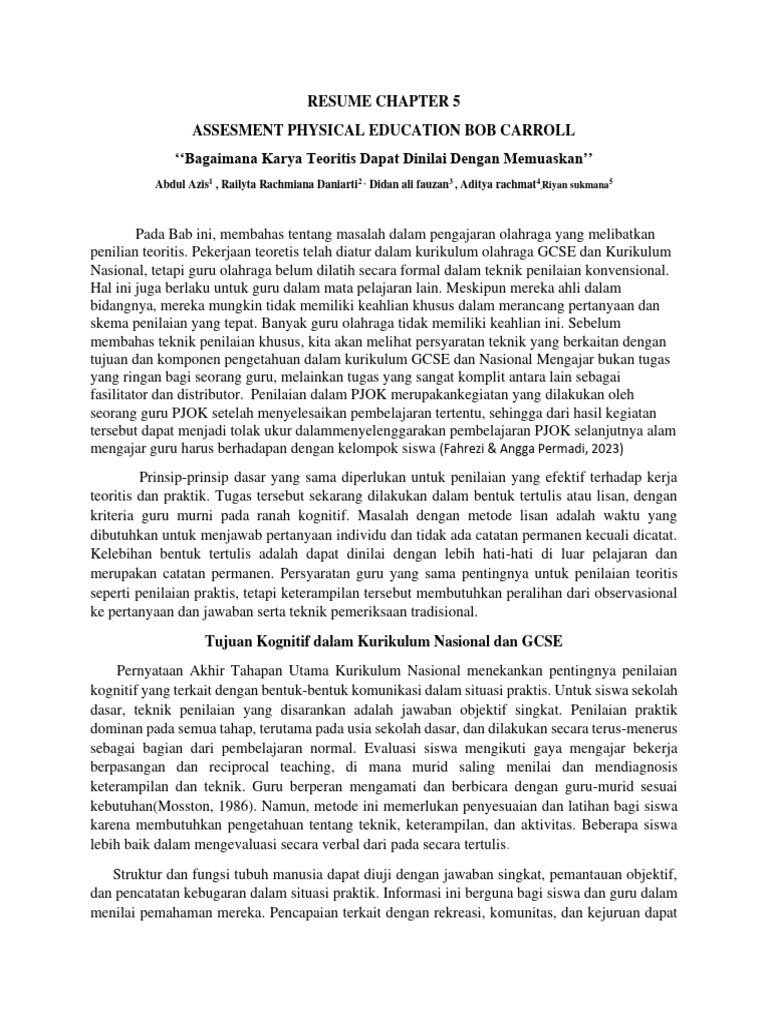 RESUME_CHAPTER_5_ASSESMENT_PHYSICAL_EDUC | PDF