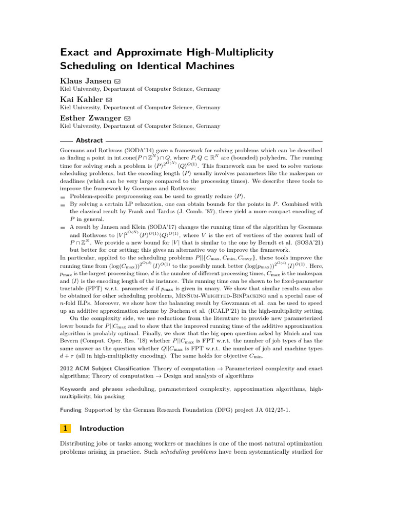 Exact and Approximate High Multiplicity Scheduling On 4av050kip0 | PDF | Computational ...