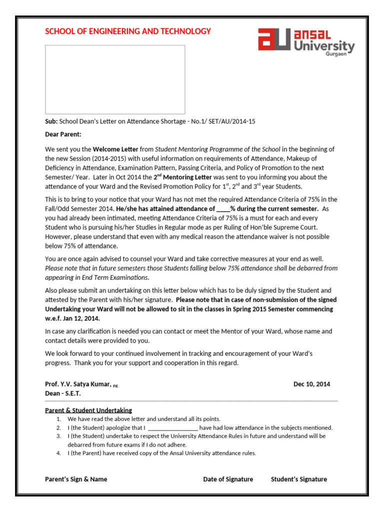 SET-Deans-Letter-on-Attendance-Shortage | PDF