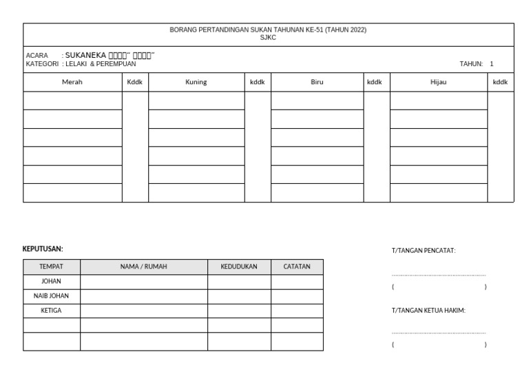 Borang Rekod Sukaneka | PDF