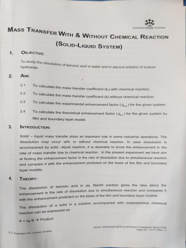 Mass Transfer With and Without Chemical Reaction | PDF