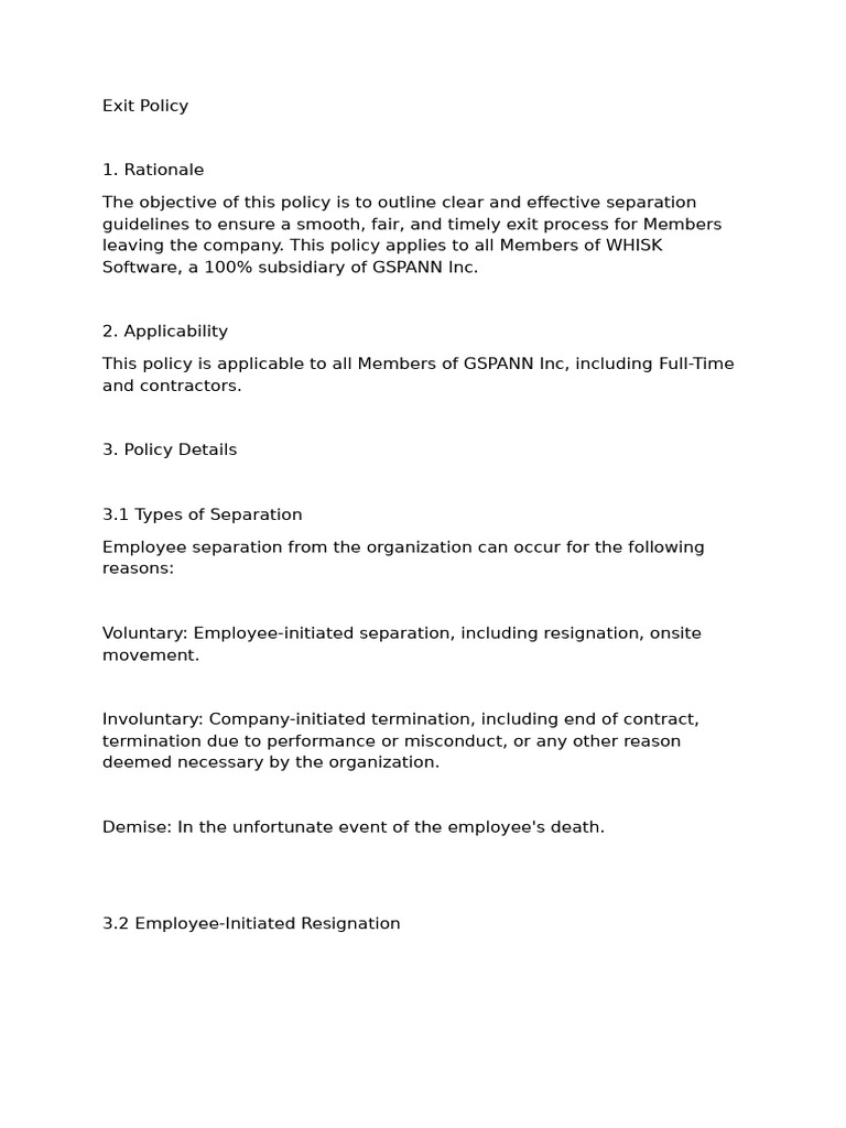 Seperation Exit Policy New Updated. | PDF