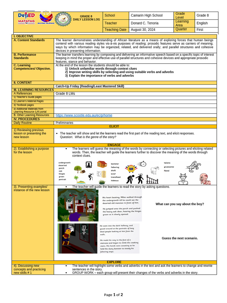 GR8 Lesson Plan Classroom Observation Cuf Aug 30 | PDF
