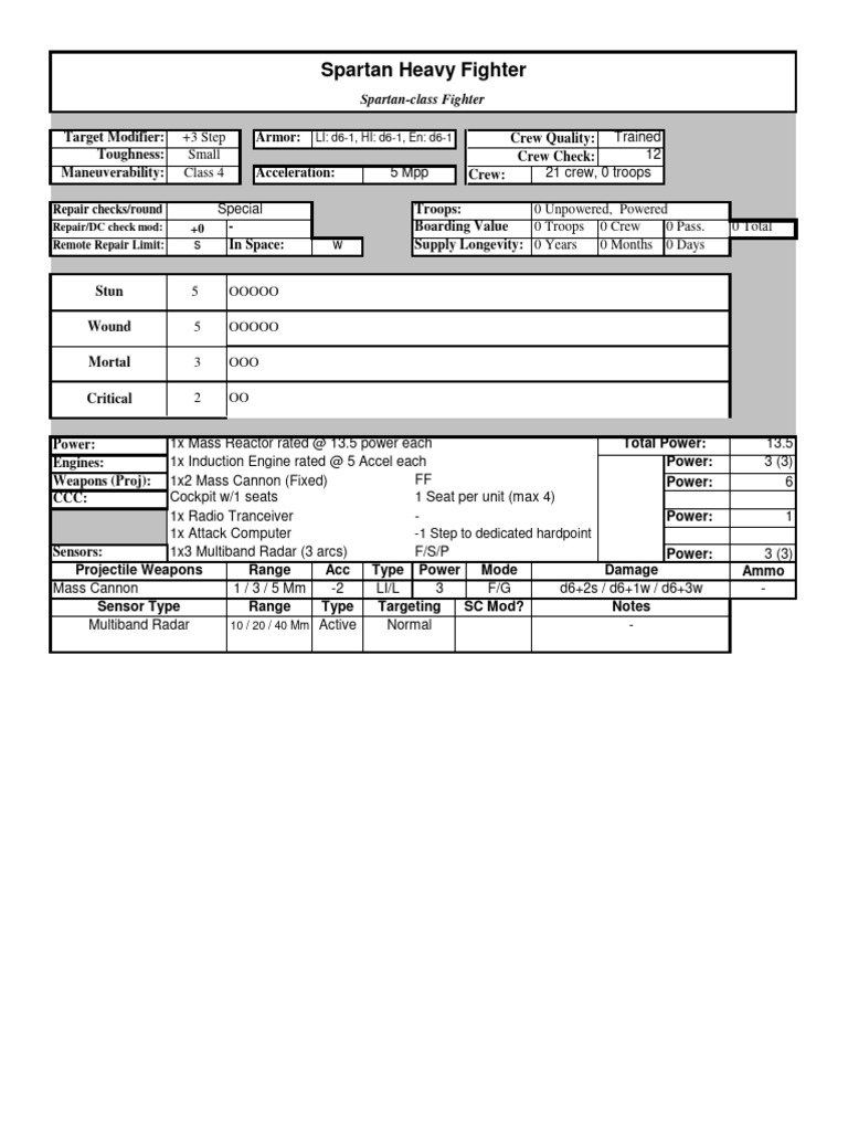 Spartan-Class Heavy Fighter | PDF