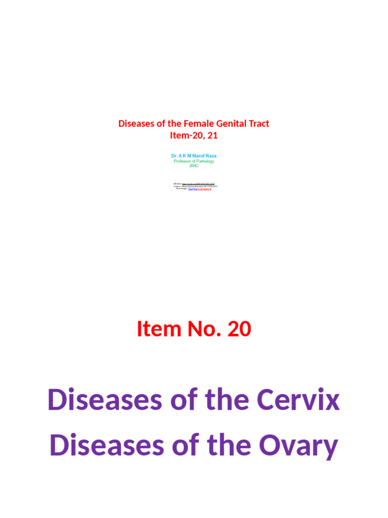 Female Genital Tract Diseases Overview | PDF | Cervical Cancer ...