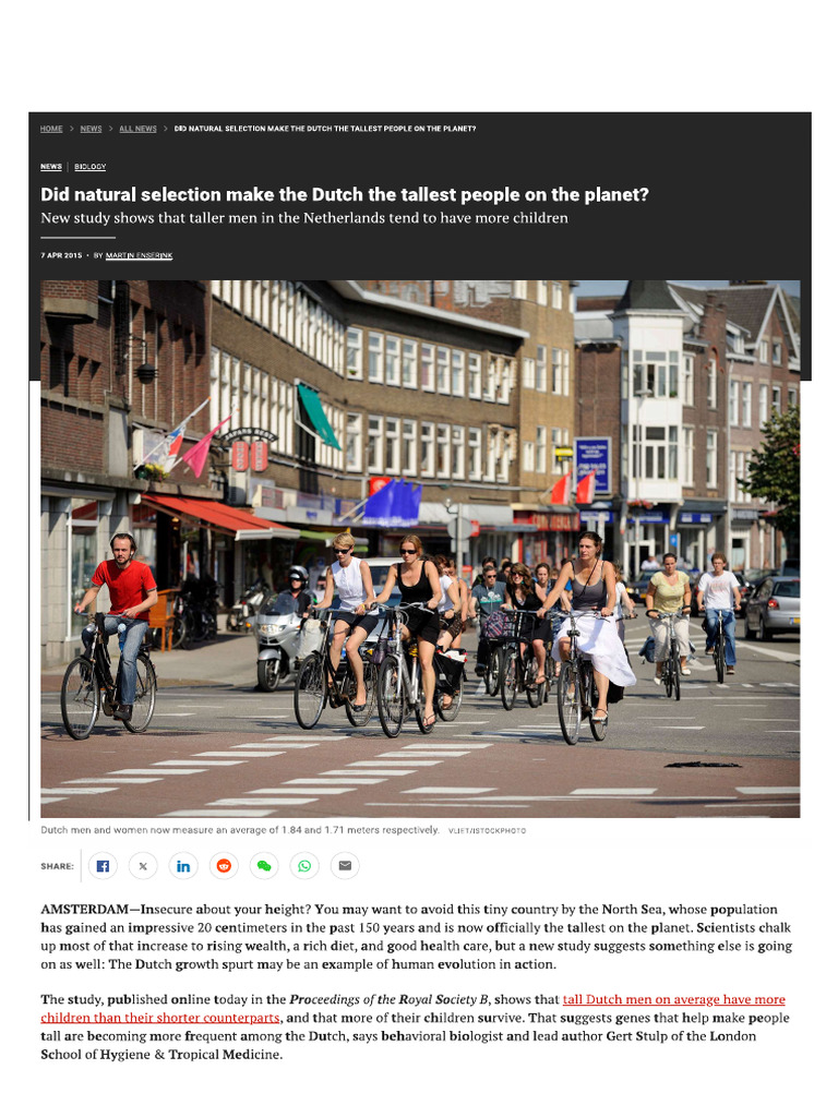 Did Natural Selection Make The Dutch The Tallest People On The Planet | PDF