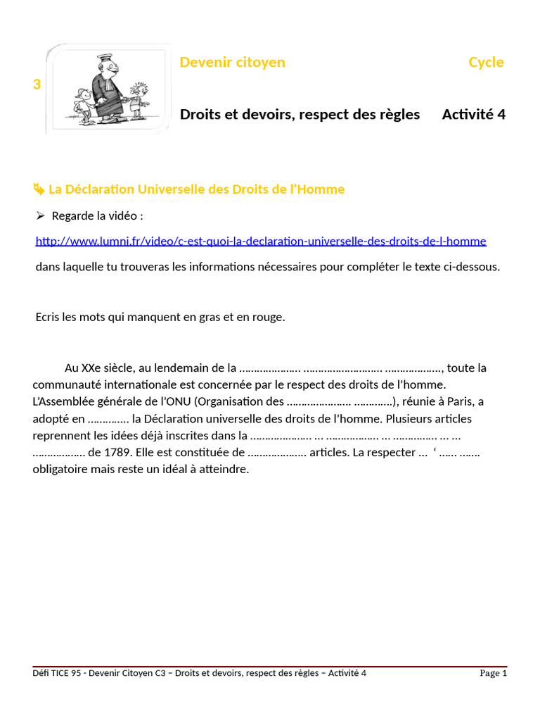 Droits Et Devoirs Cycle 3-Activite 4 | PDF