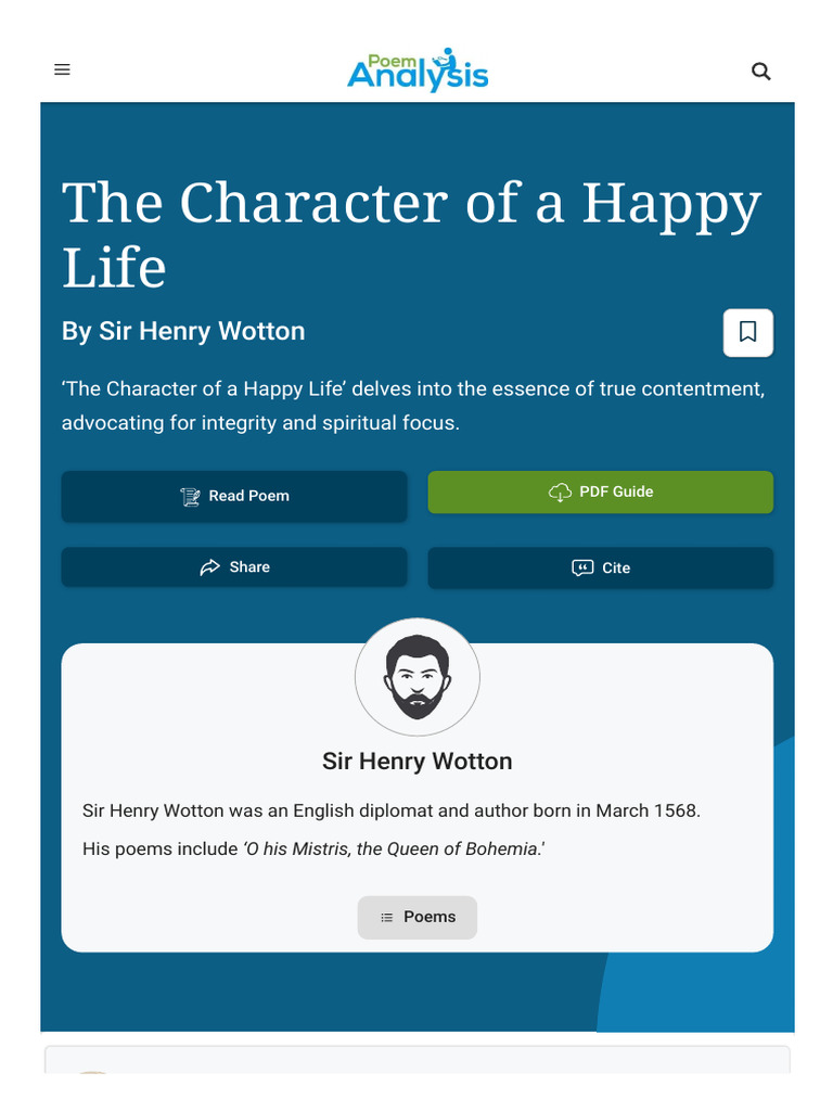 The Character of A Happy Life Poem Analysis | PDF