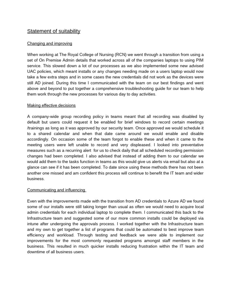 Statement of Suitability | PDF
