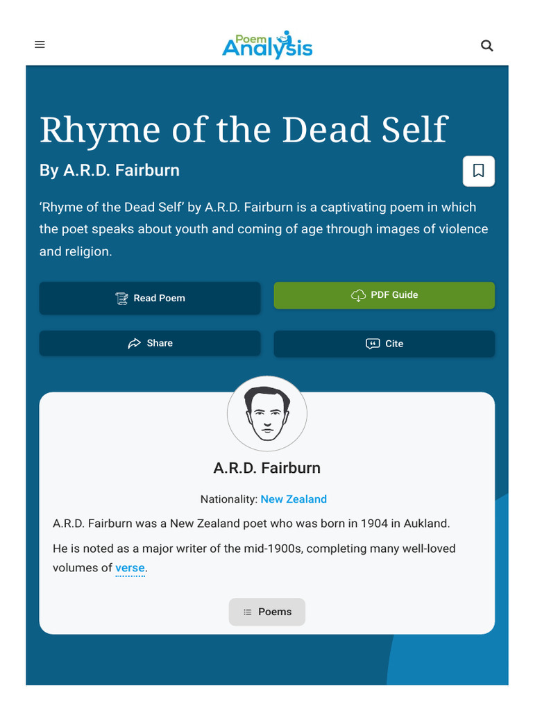 Rhyme of The Dead Self Poem Analysis | PDF