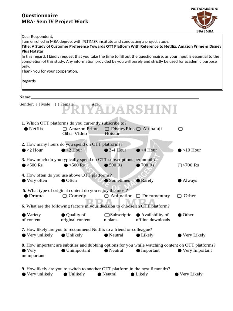 Sample Questionnaire | PDF