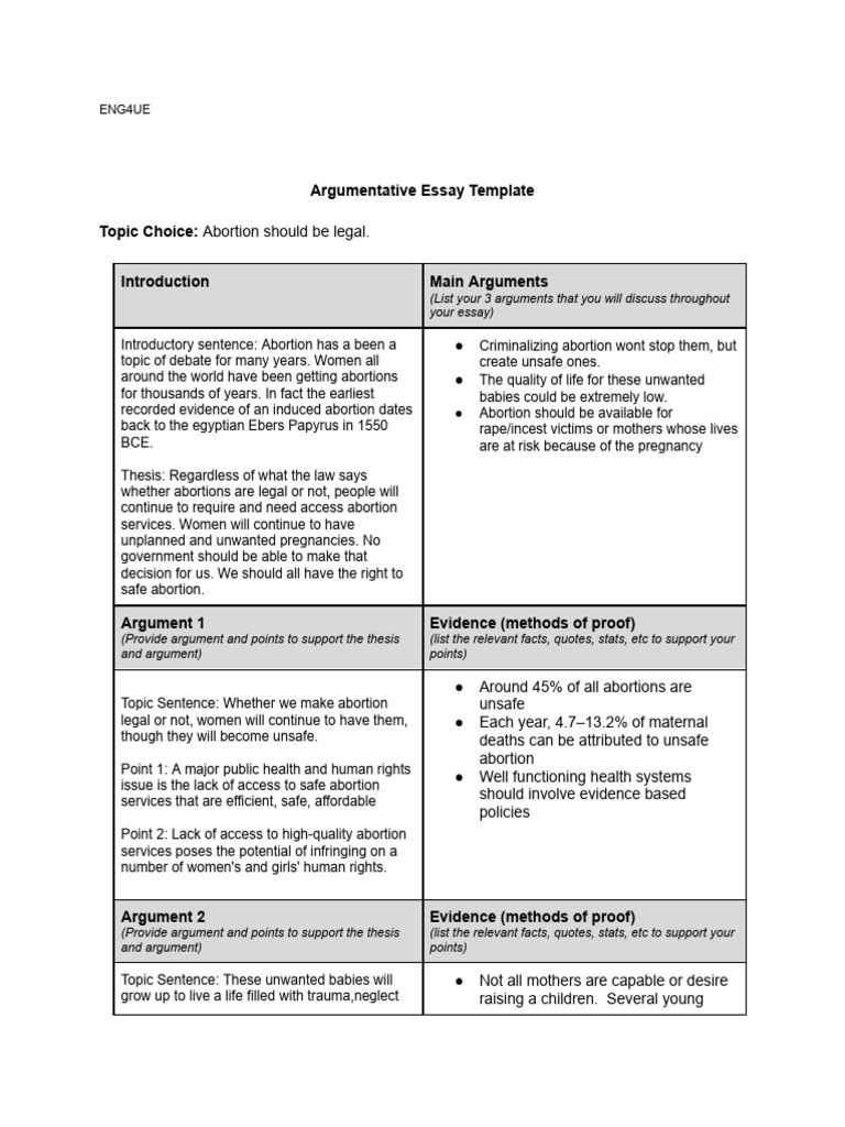 ENG4UE - Argumentative Essay Outline | PDF