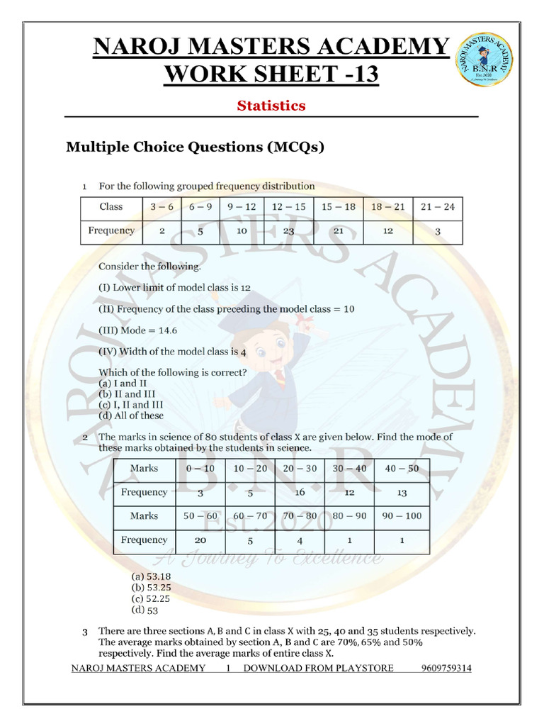 Statistics (MCQ, CS and AR) | PDF