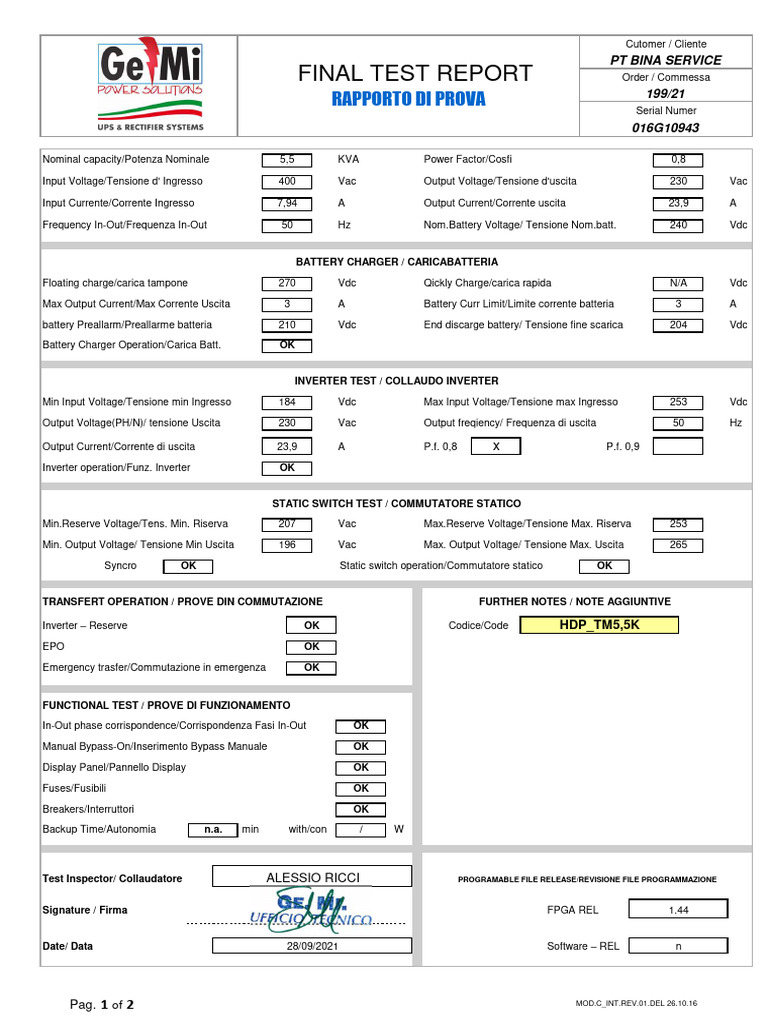 Test Report HDP - TM5.5K - 016G10943 (BS) | PDF