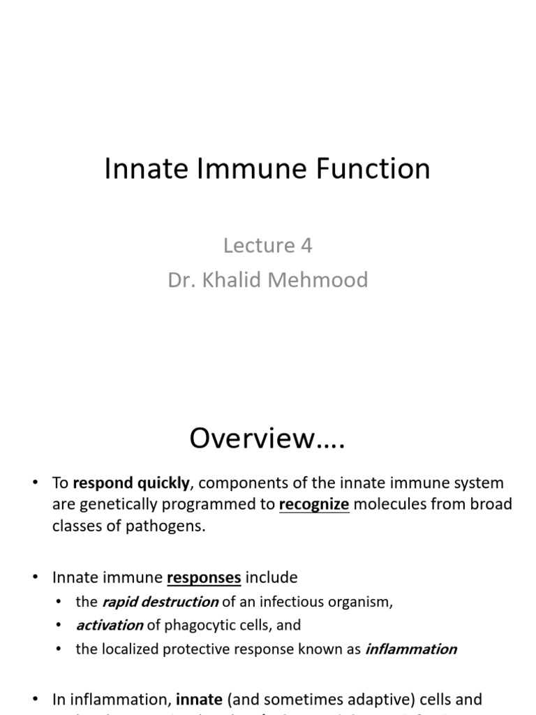 Lecture 4 Innate Immune Function. | PDF | Innate Immune System ...