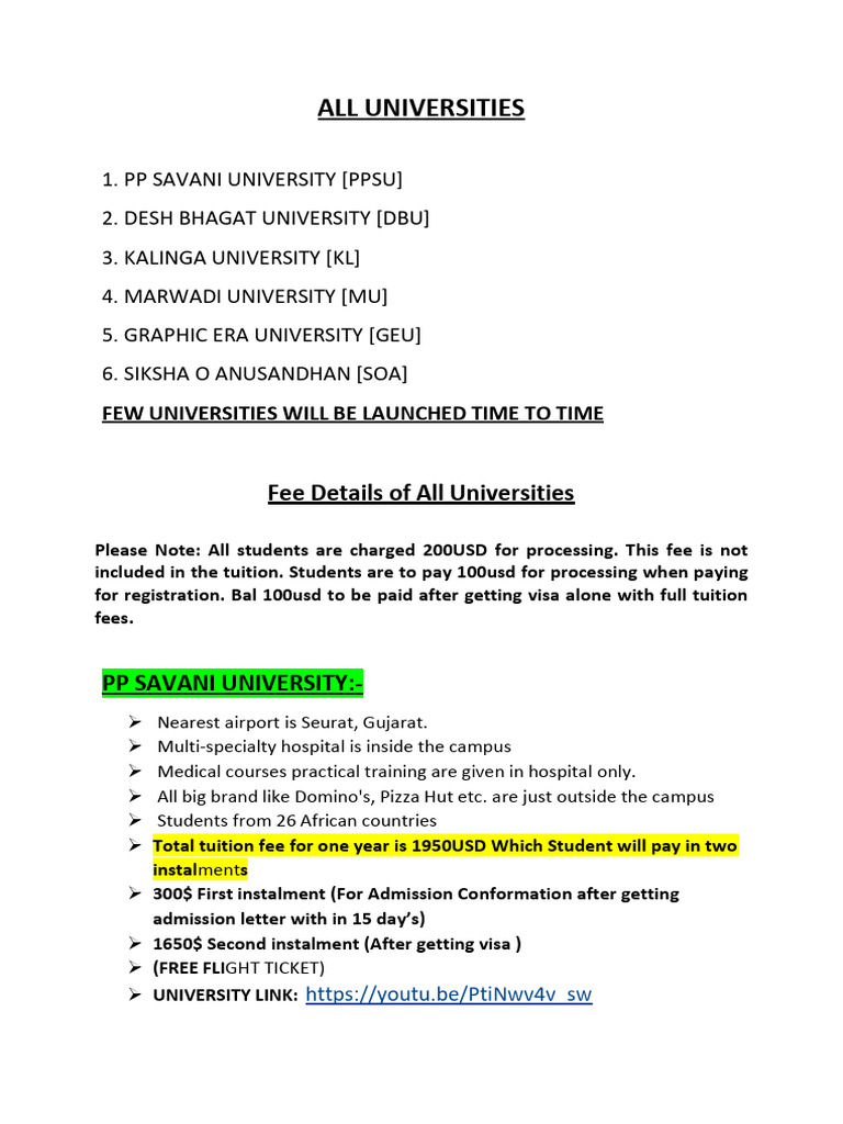 All Universities Details 1 | PDF