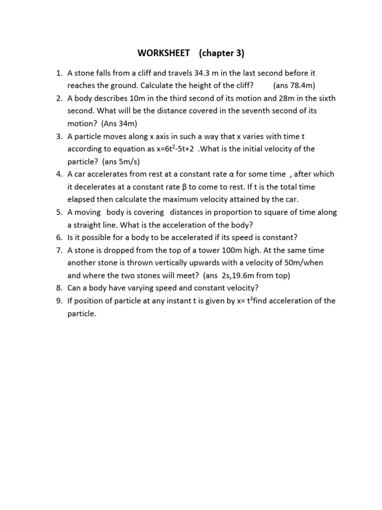 Physics - Chapter 3 (Worksheet) | PDF | Science & Mathematics