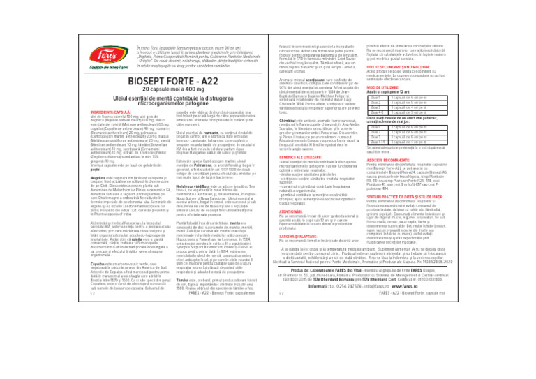 Biosept Forte A22 20 Capsule Fares 1821 | PDF