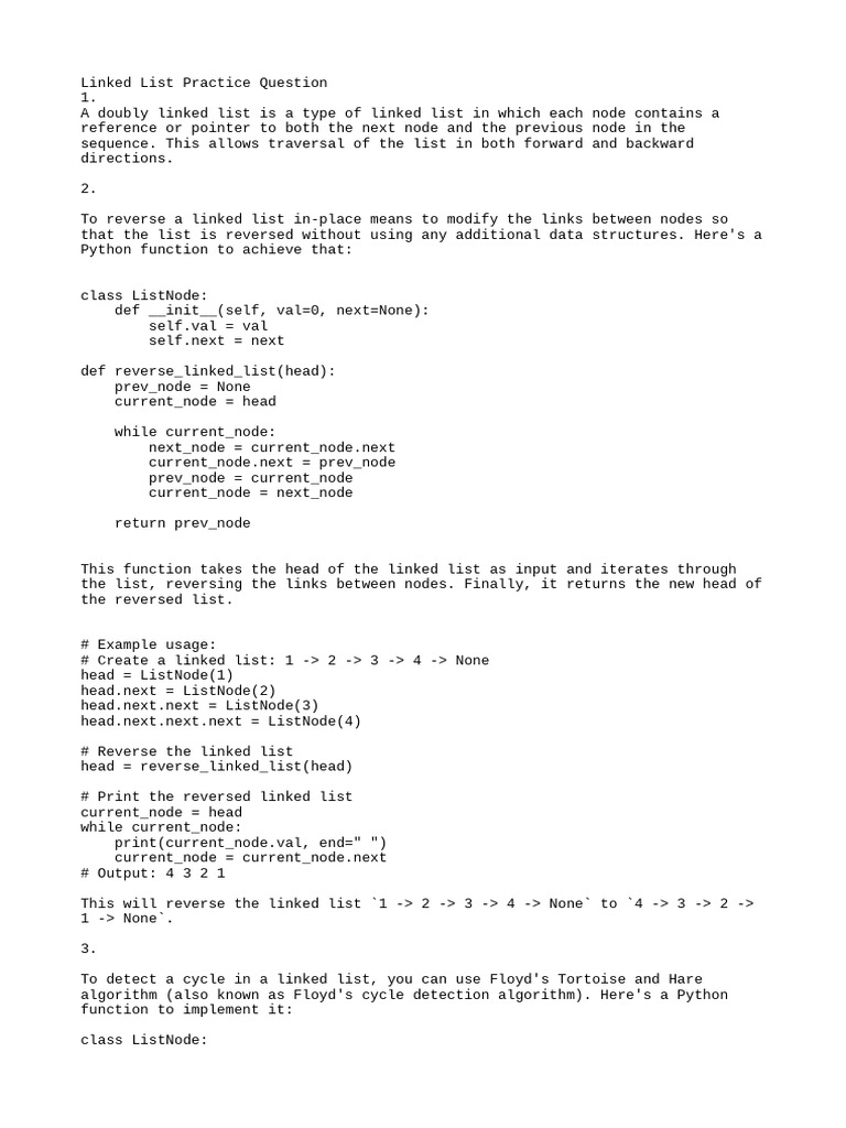 Linked List Practice Question | PDF