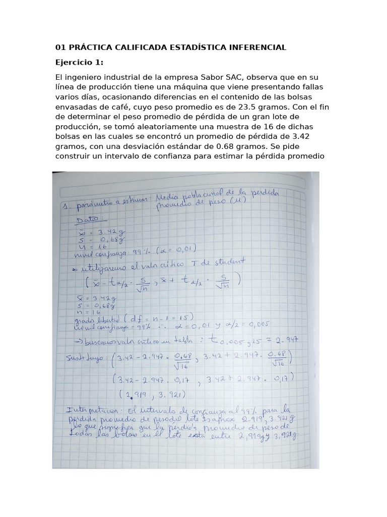 S04 Ejercicios Estadística Inferencial | PDF | Intervalo de confianza | Desviación Estándar
