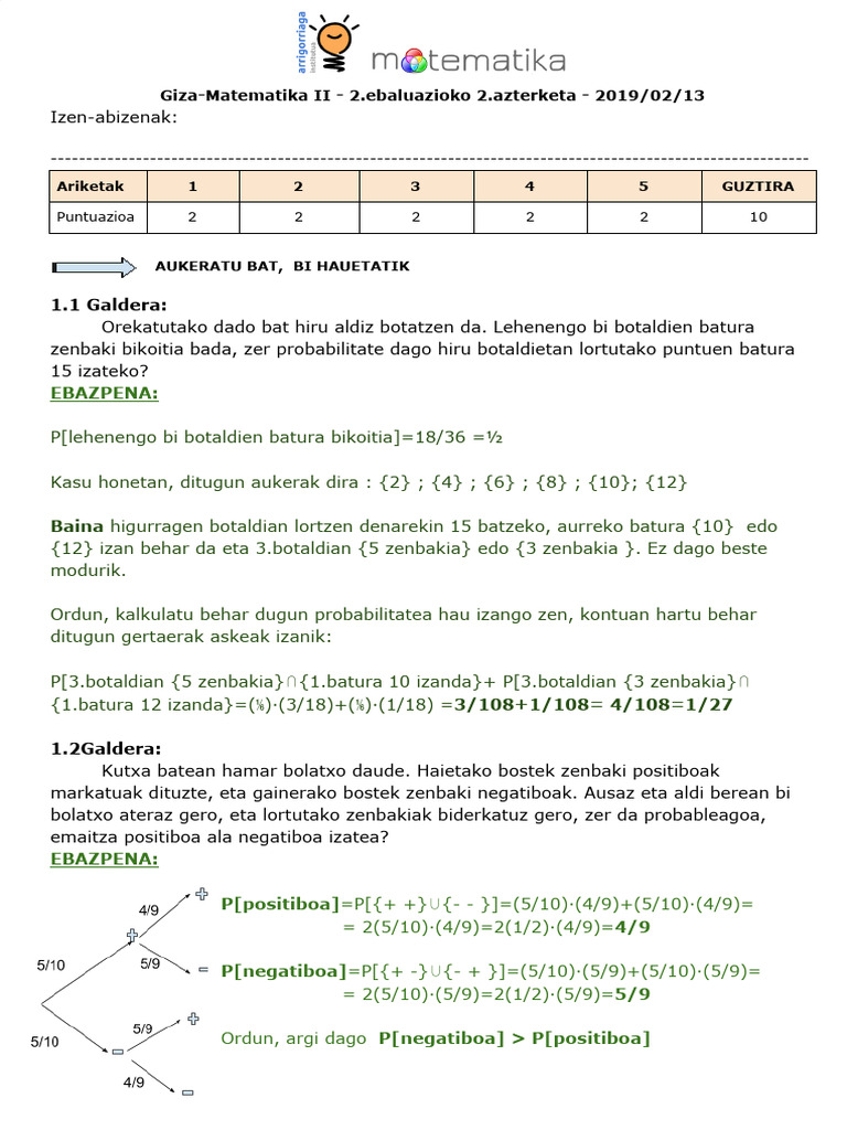 BATX2-Giza-Mate II.-2.ebaluaketako 2.azterketa | PDF