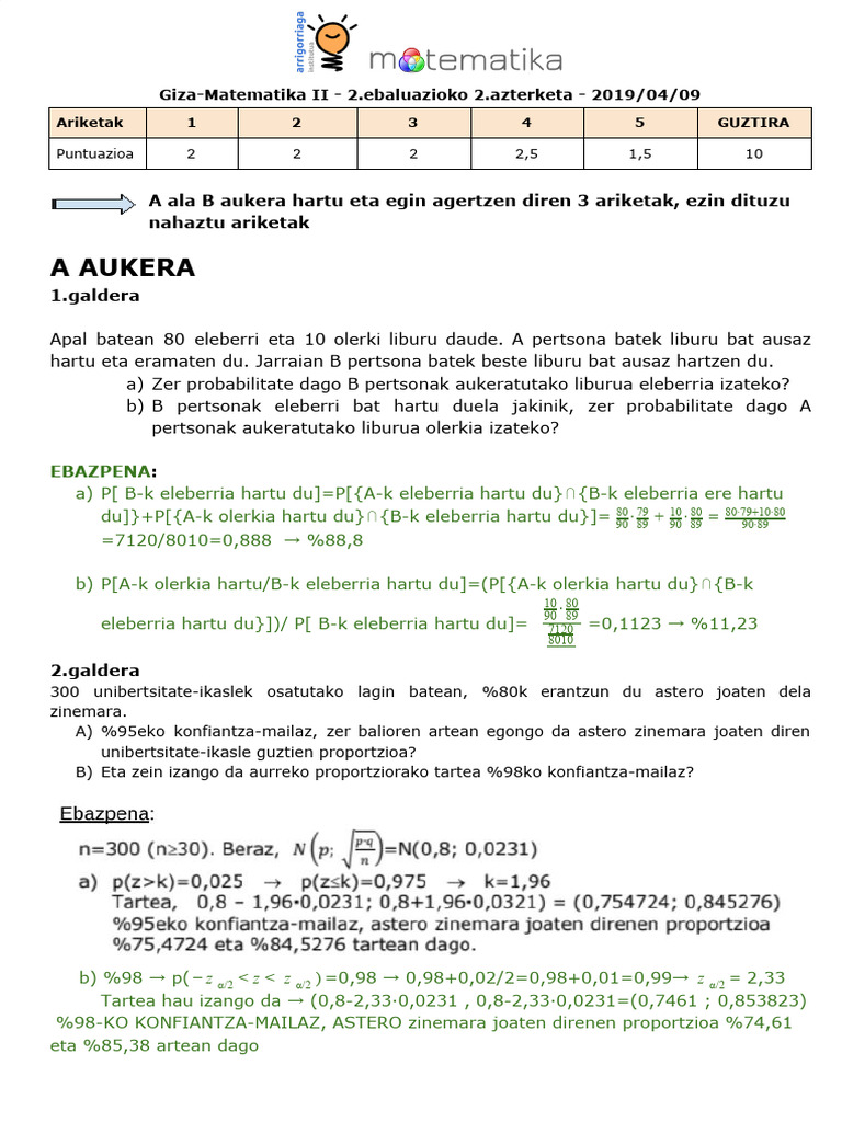 BATX2-Giza-Mate II.-3.ebaluaketako 1.azterketa (Ebatzia) | PDF