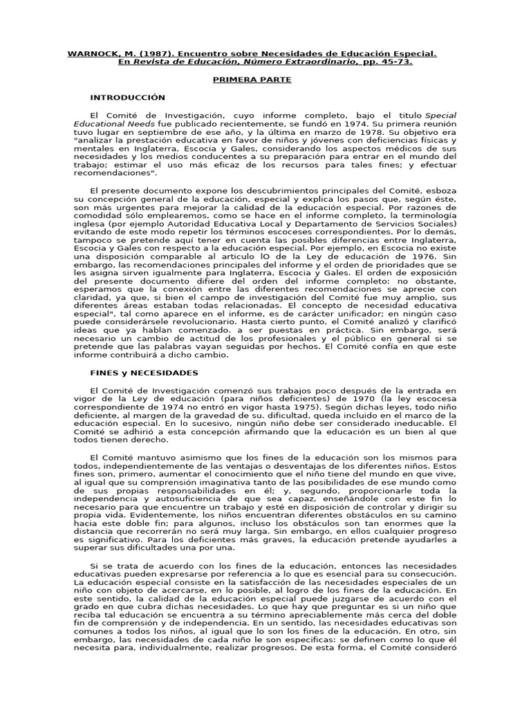 INFORME DE WARNOCK | PDF