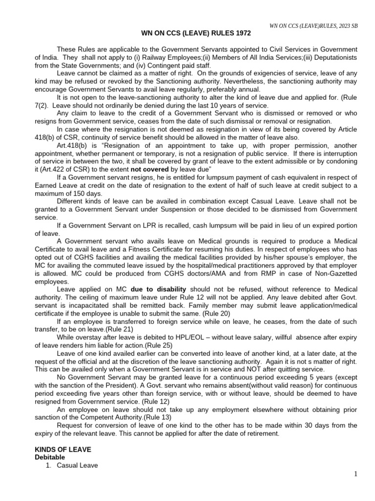 WN On Leave Rules 2023 SB | PDF | Parental Leave | Salary