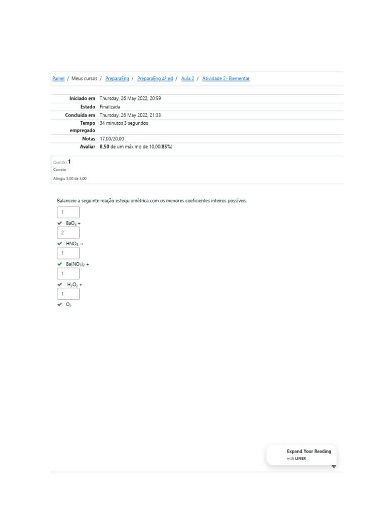 Atividade 2 - Elementar - Revisão Da Tentativa - Balan e Estequio | PDF