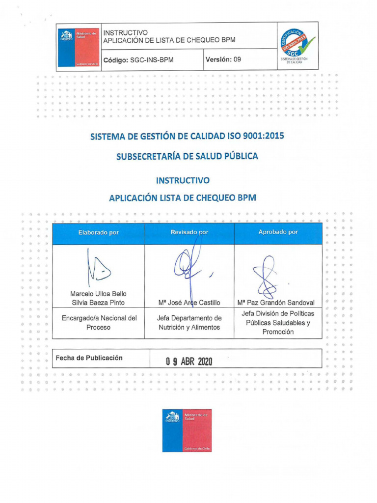Instructivo Aplicación Lista Chequeo BPM V9-Subsecretaría de Salud ...