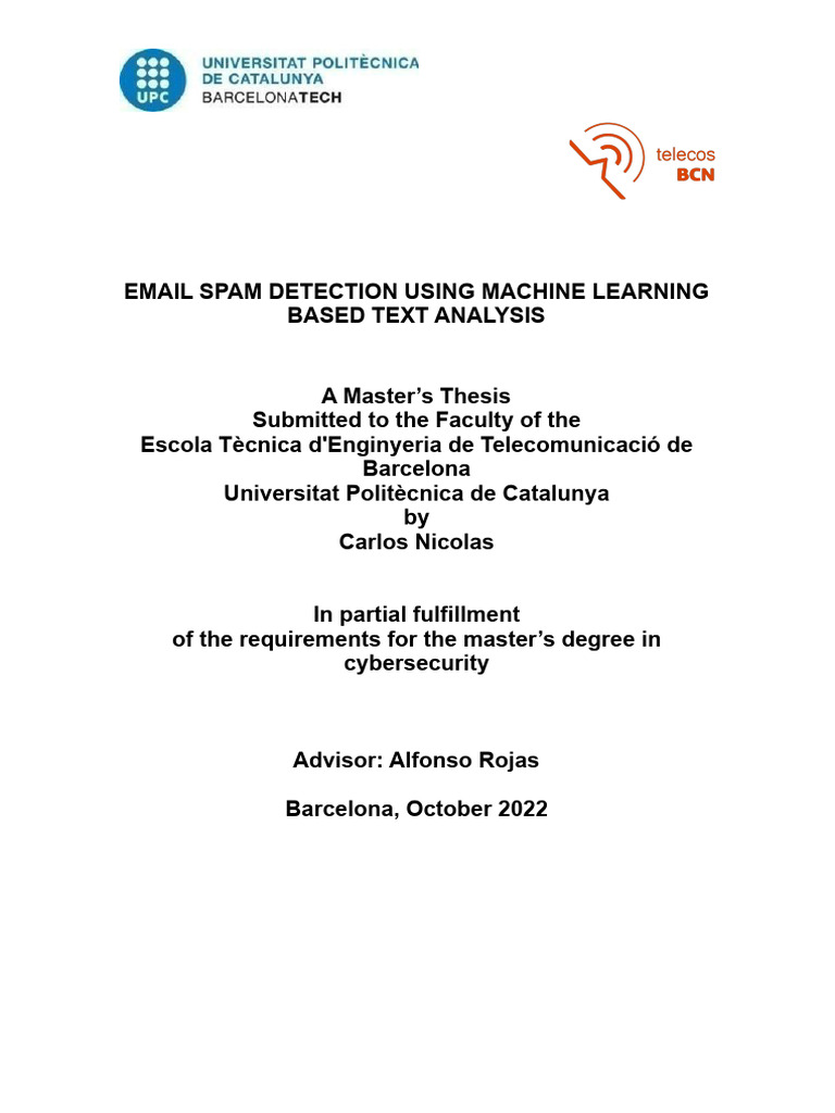Email Spam Detection Using Machine Learning Based Text Analysis | PDF