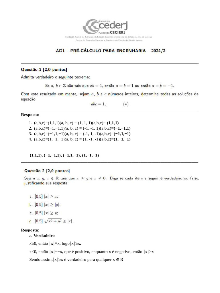AD1_PreCalculoEng_2024_resolvido | PDF