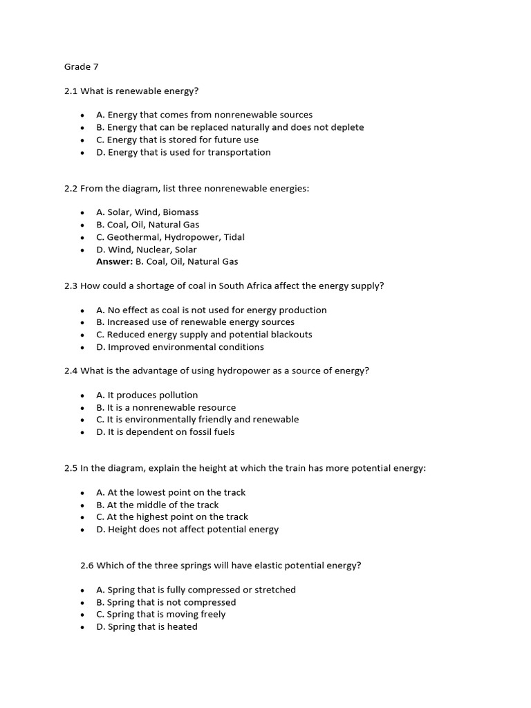 Revision Questions Grade 7 | PDF