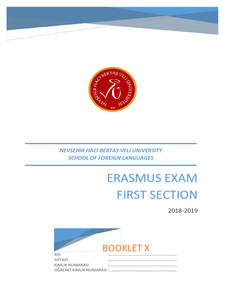 Sample Erasmus Exam Booklet First Section | PDF