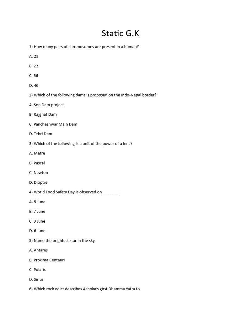 Static GK Part 1 | PDF