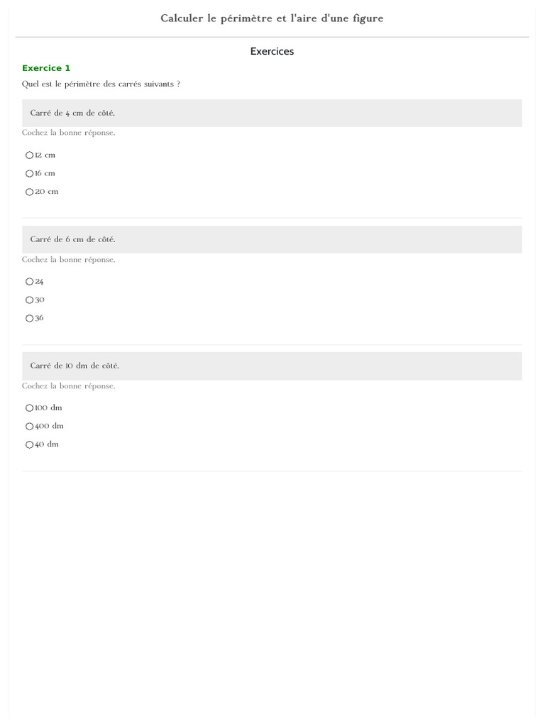 CM1 Maths Calculer Le Perimetre Et L Aire D Une Figure | PDF