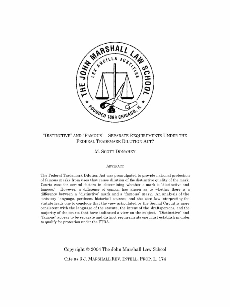 Distinctive and Famous Separate Requirements Under The Fede | PDF