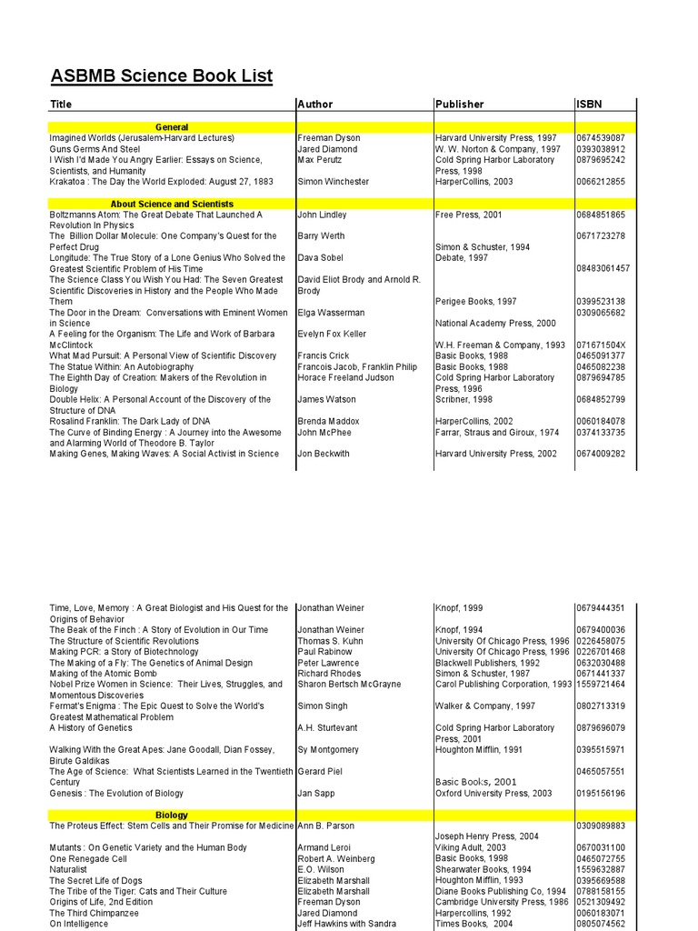 ASBMB Science Book List: Title Author Publisher Isbn | PDF | James ...