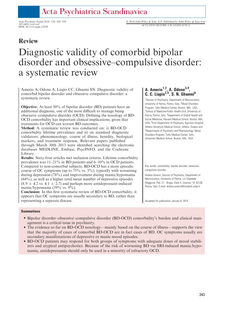 Acta Psychiatr Scand - 2014 - Amerio - Diagnostic Validity of Comorbid ...