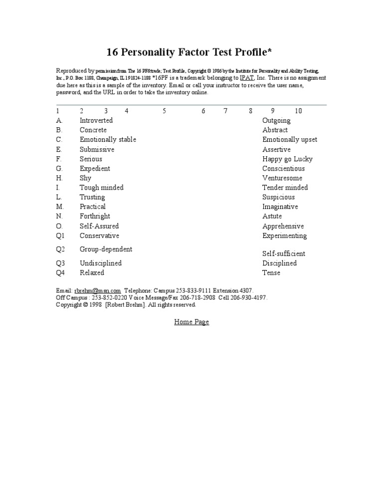 16 Personality Factor Test Profile | PDF