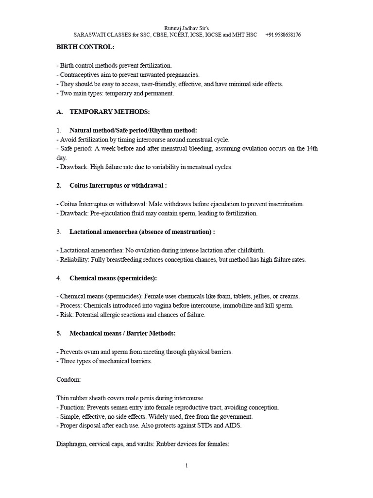 Comprehensive Guide to Birth Control Methods | PDF | Infertility ...