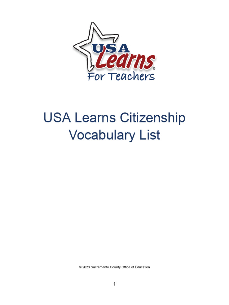 USA Learns Citizenship Vocabulary List | PDF