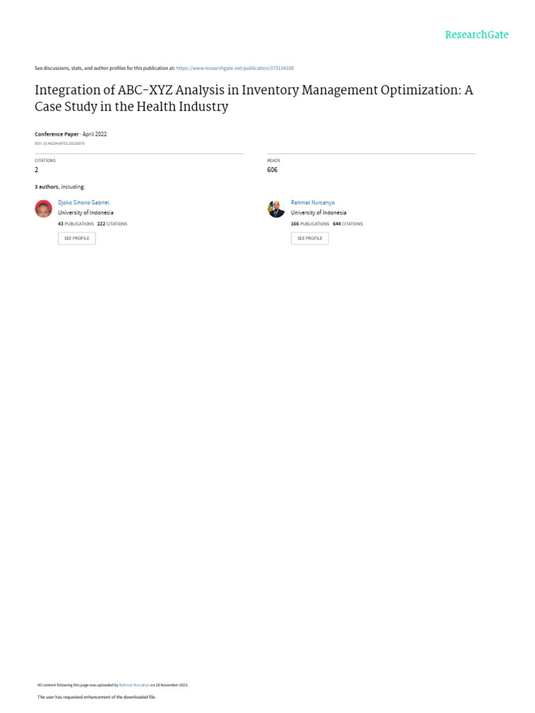 Integration of ABC-XYZ Analysis in Inventory Management Optimization: A Case Study in The Health ...