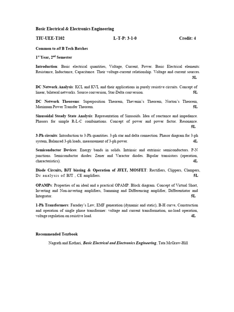 B. Tech First Year Syllabus-BEE-270323 | PDF