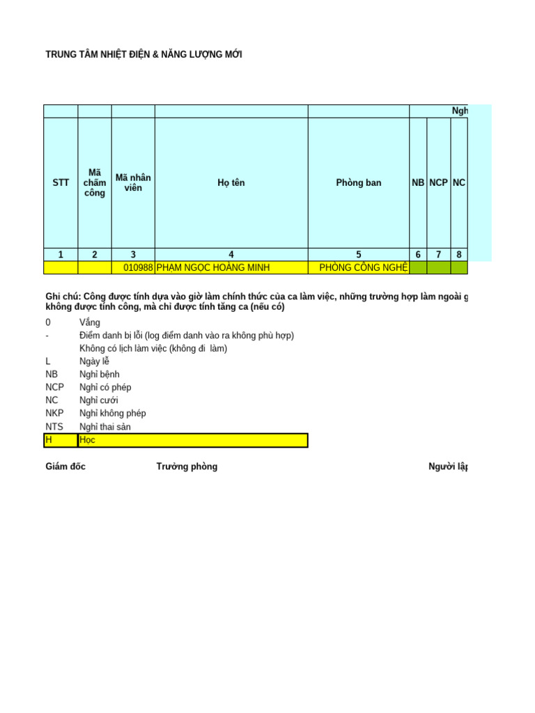 1.bang Cham Cong T9 (H.minh) | PDF