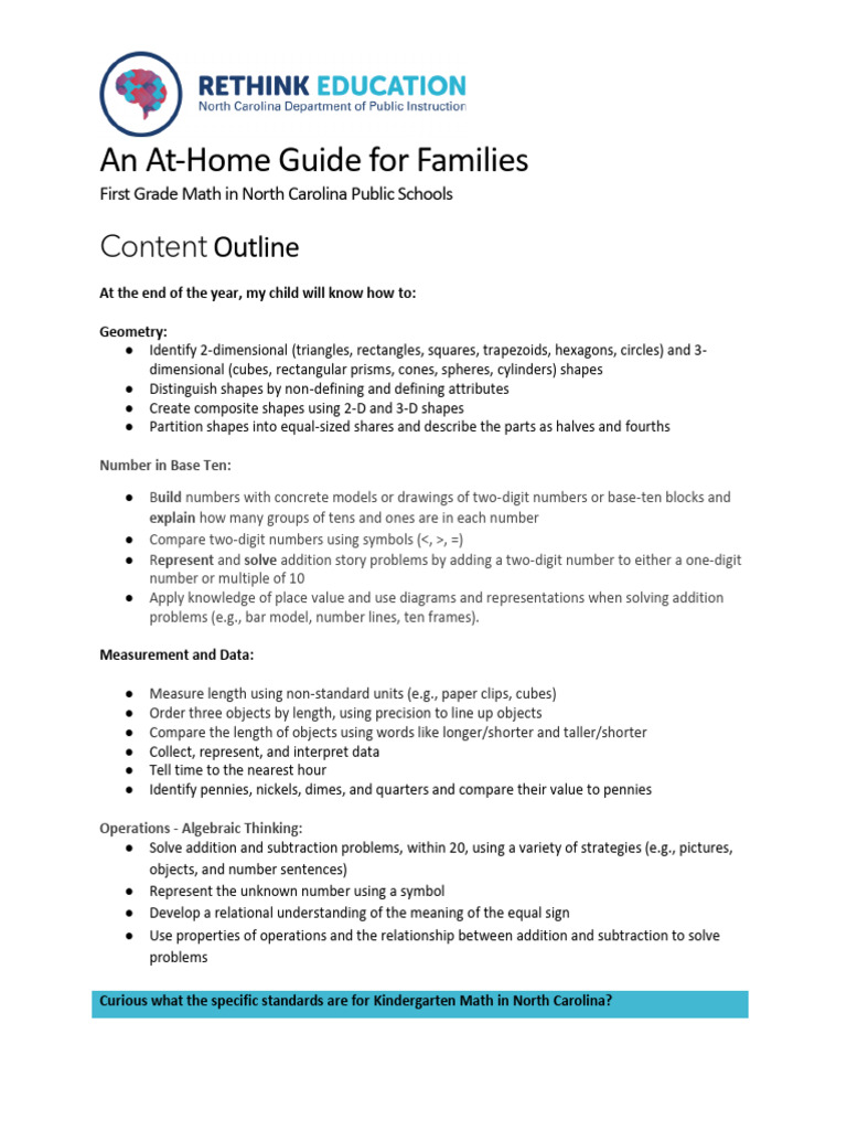 1st Grade Parent Math Guide | PDF