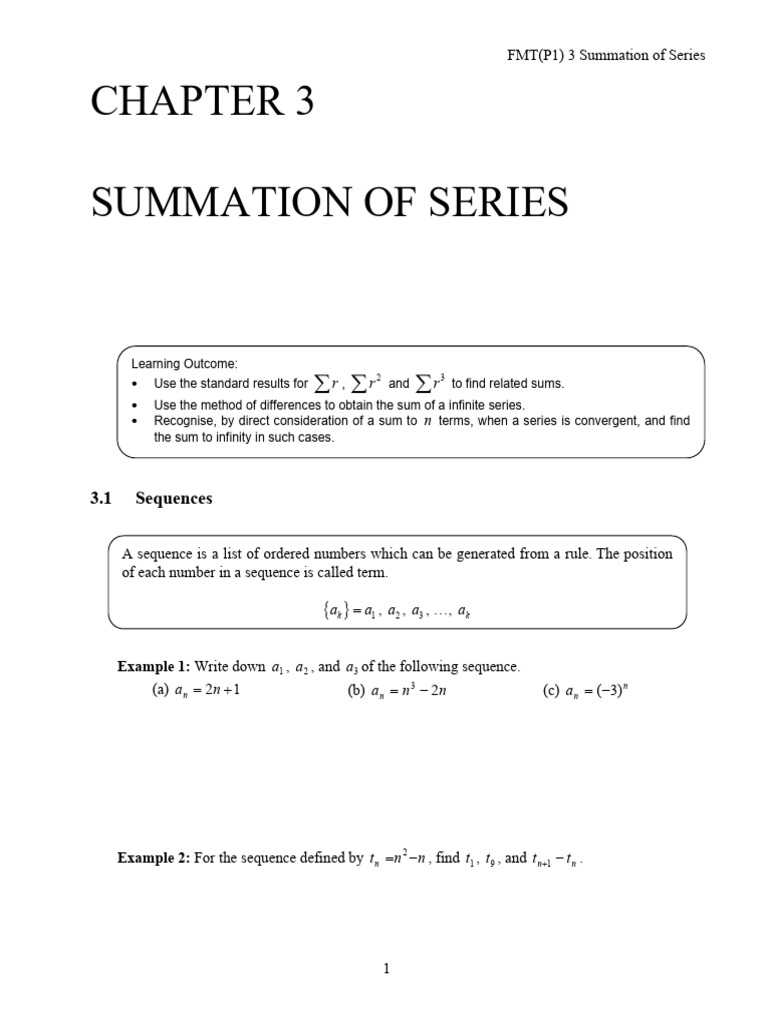 FMT (P1) Chapter 3 Summation of Series | PDF