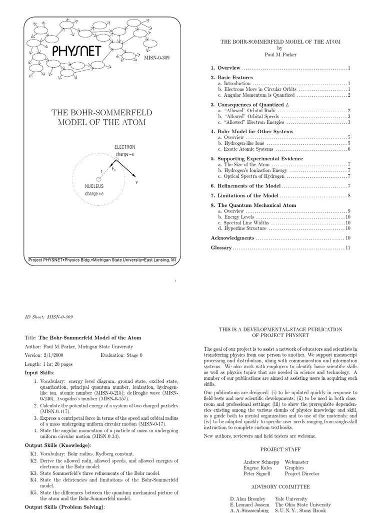 Bohr-Sommerfeld Atomic Model Explained | PDF | Electron | Energy Level
