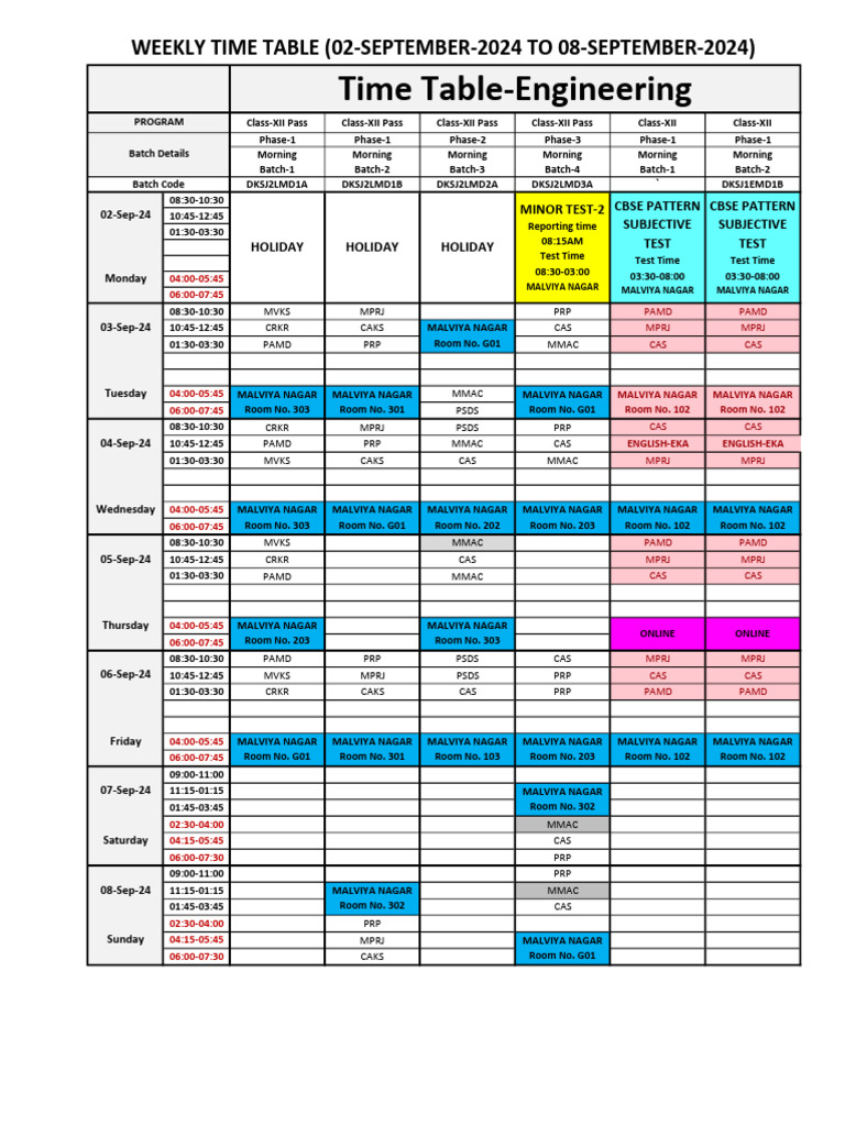 Iit-Jee Time Table (02-08 Sep 202425) | PDF